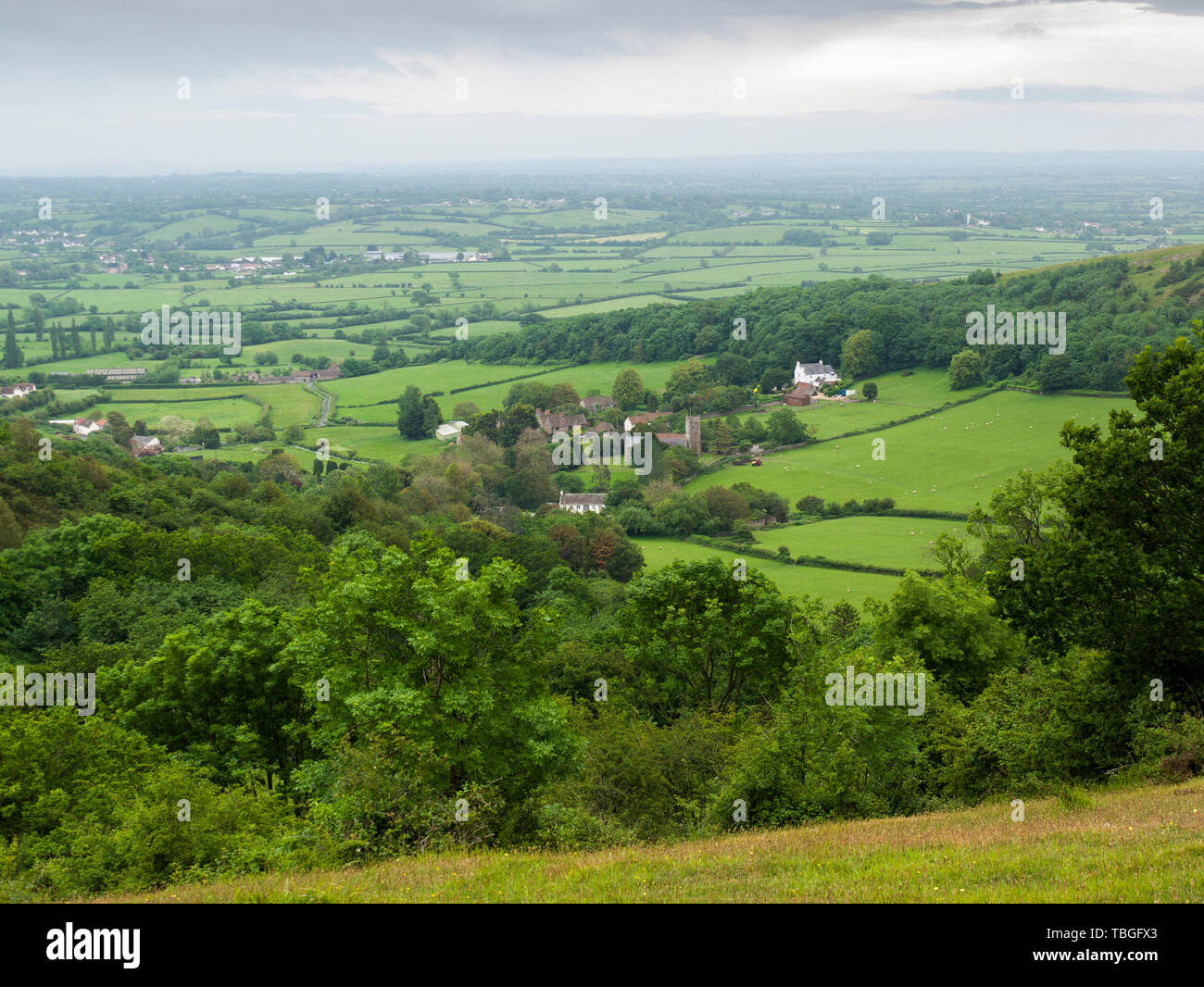 The village of Compton Bishop and the Somerset Levels beyond viewed ...