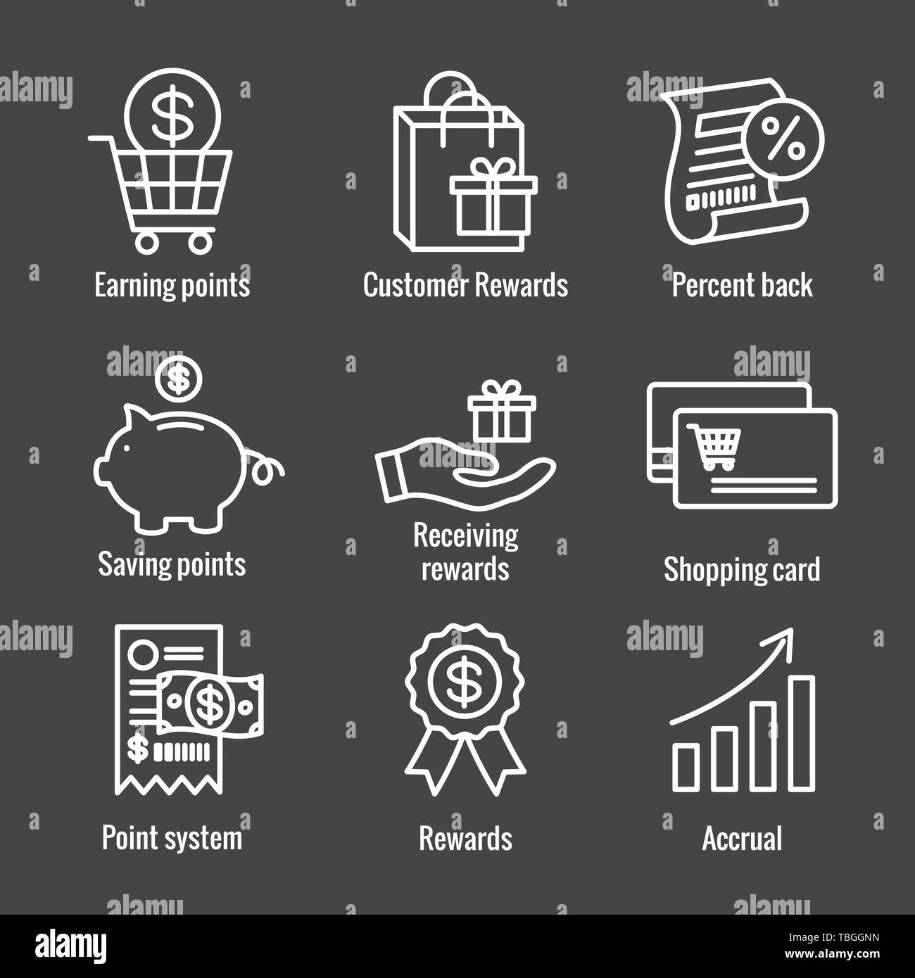 Customer Rewards Icon Set w Shopping Bag and Discount Images Stock ...