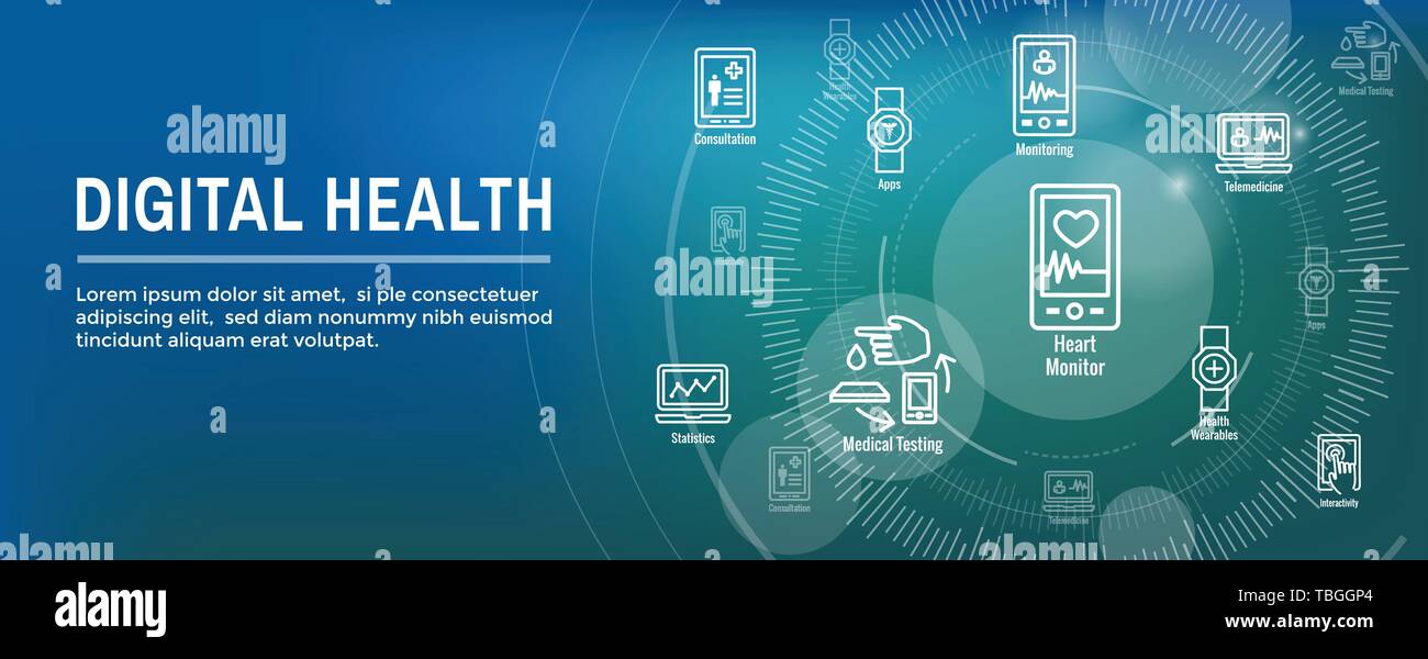 Digital Health Icon Set - Wearable Technology Web Header Banner Stock ...