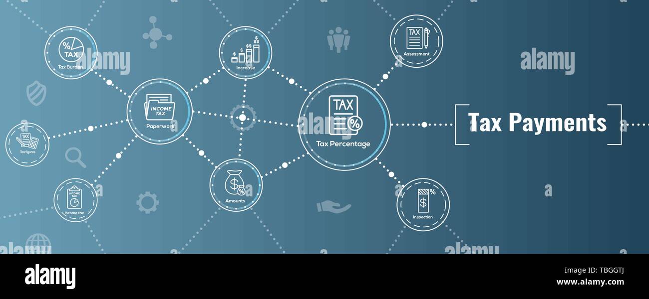 Tax concept w percentage paid, icon and income idea. Flat vector ...