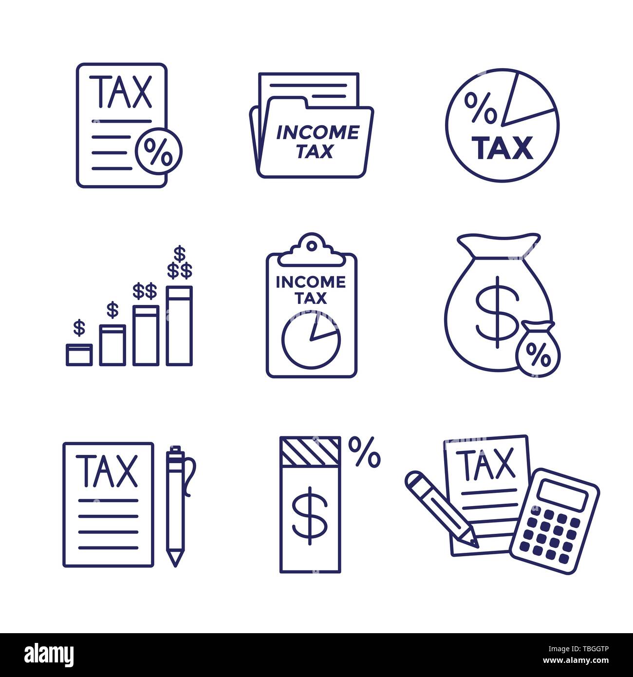 Tax concept w percentage paid, icon and income idea. Flat vector ...