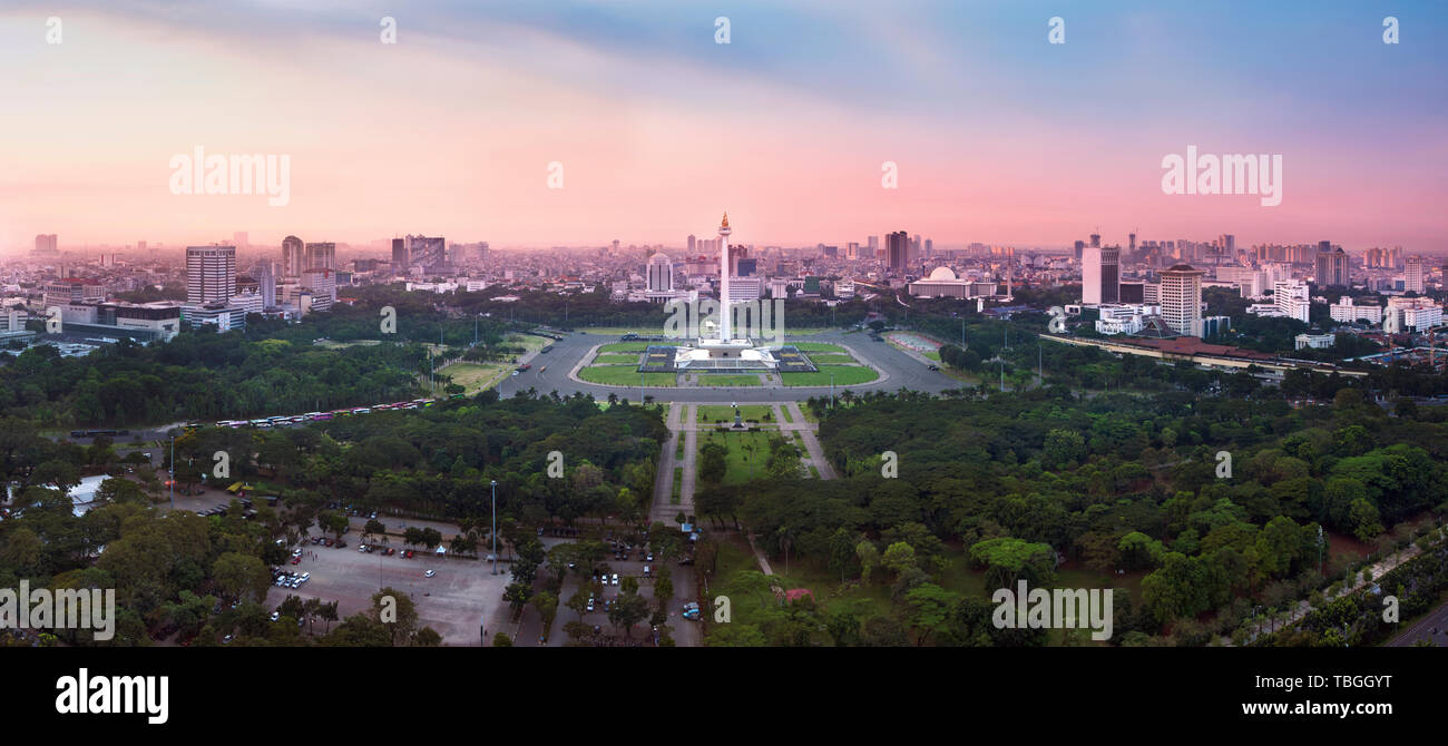 Panoramic Jakarta skyline with iconic symbol likes National Monument ...