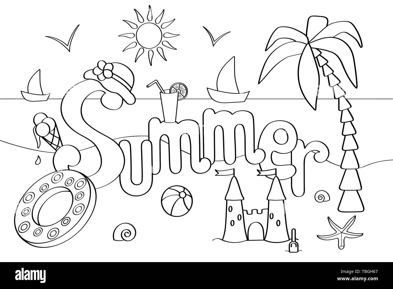 Summer Vacation Beach Summer Coloring Pages
