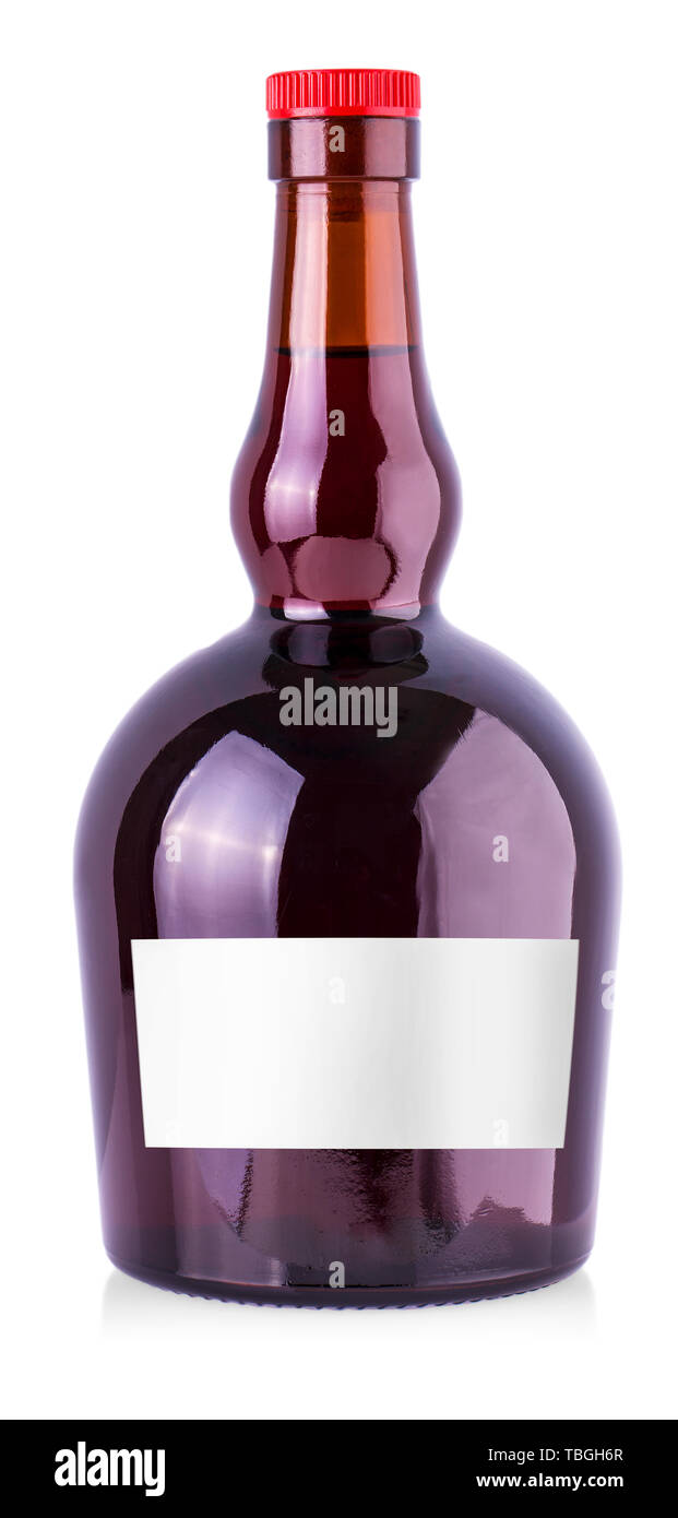 Red wine bottle with label isolated on white background Stock Photo - Alamy