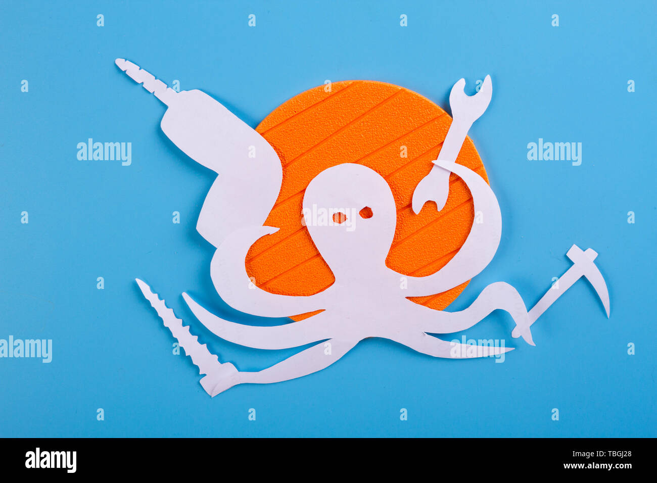 Set of various tools on blue background. cartoon style Stock Photo - Alamy