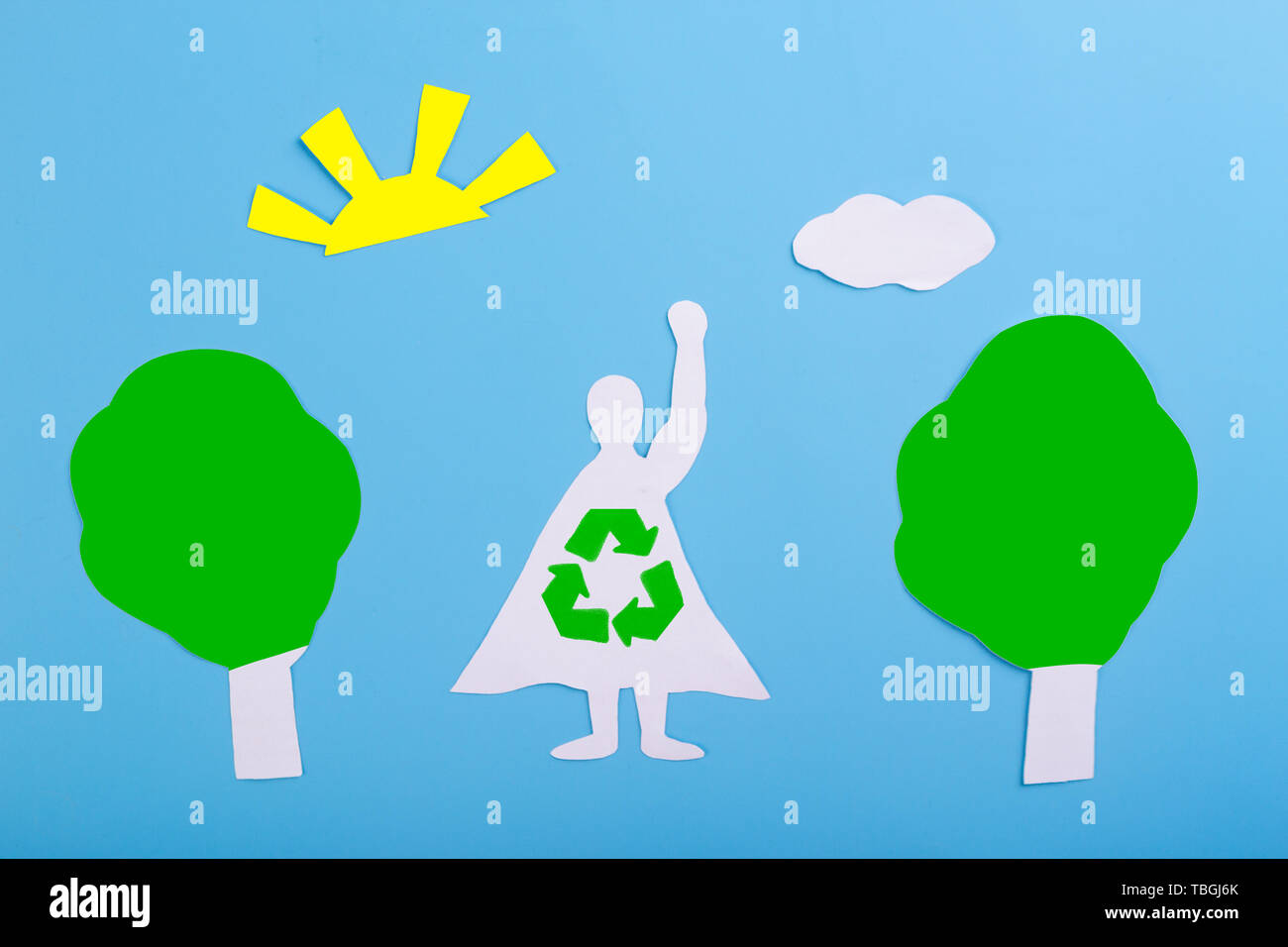 Superhero With Recycling Symbol on Outfit. cartoon style Stock Photo ...