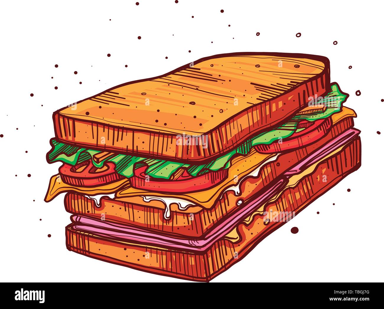 Hand drawn vector illustration or drawing of a sandwich Stock Vector ...
