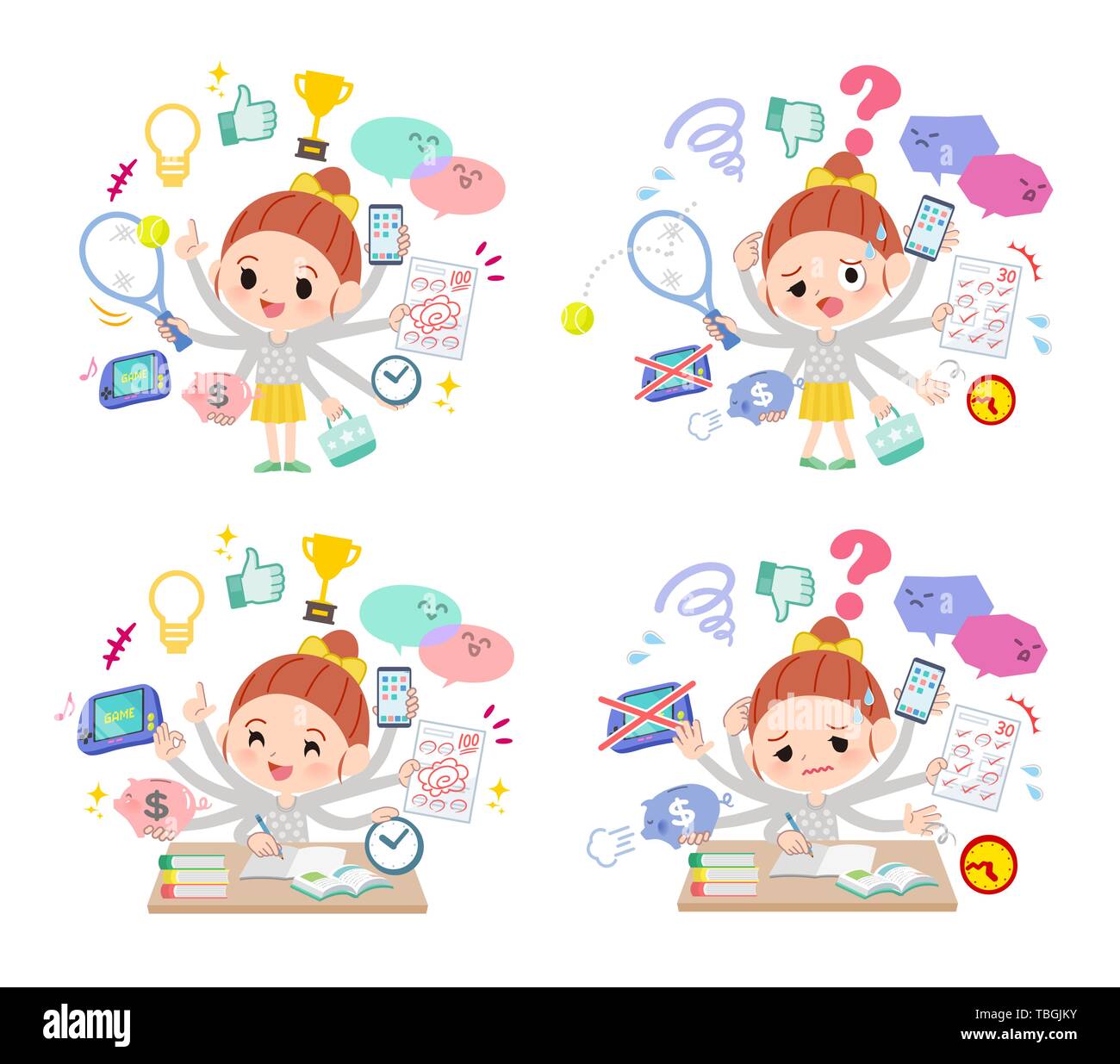 A set of girl who perform multitasking.There are things to do smoothly ...