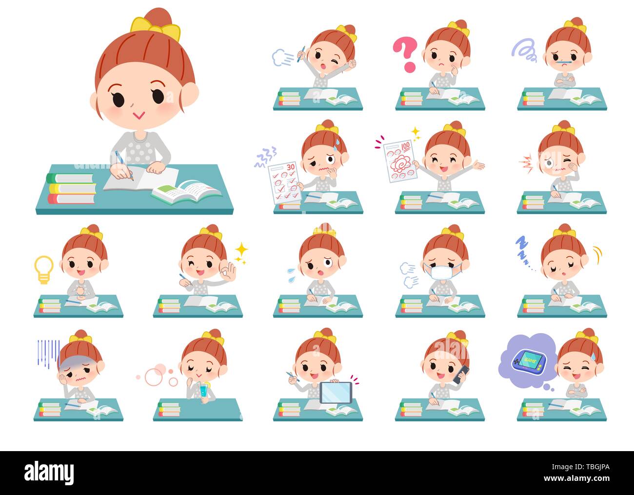 A set of girl on study.There are various emotions and actions.It's ...
