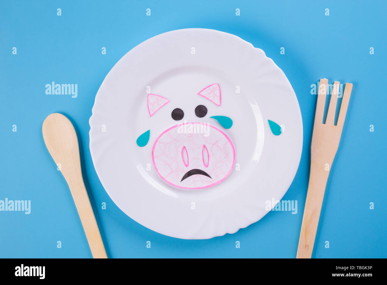 Vegan motivational illustration. crying animals on the plate Stock ...