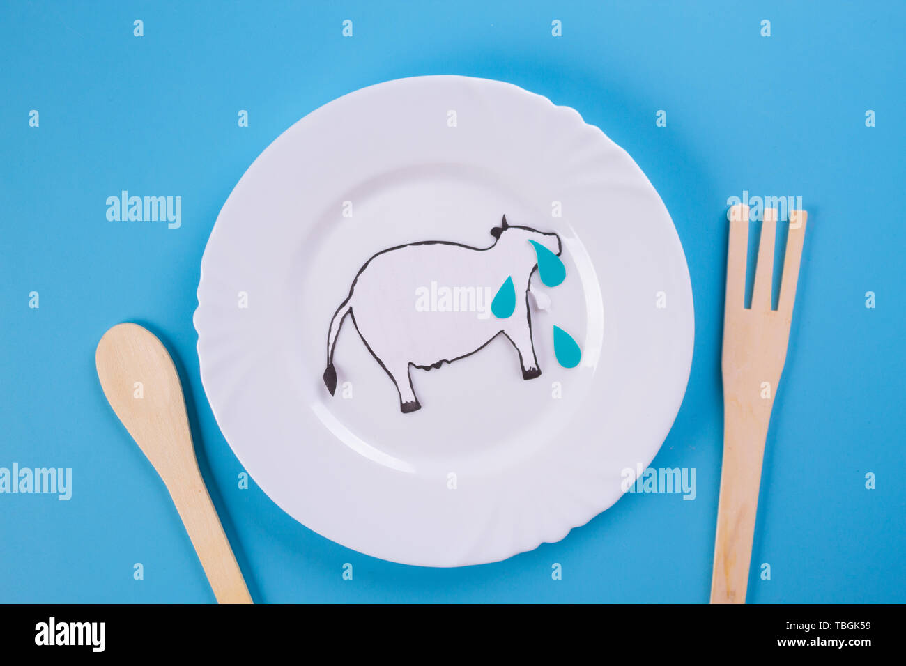 Vegan motivational illustration. crying animals on the plate Stock ...