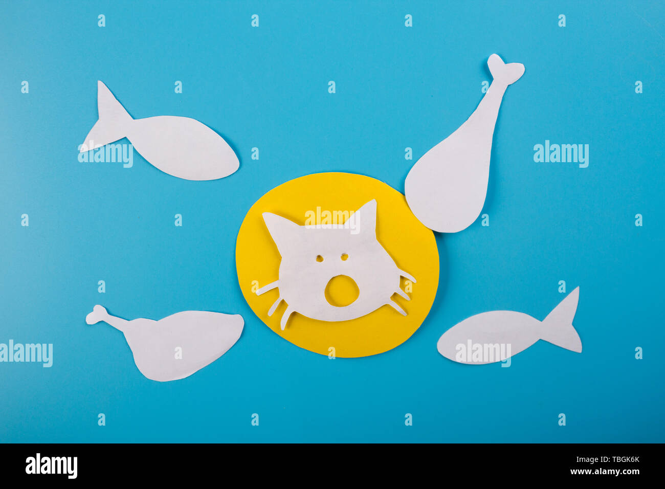 funny hunger concept. hungry cartoon cat on blue background Stock Photo ...