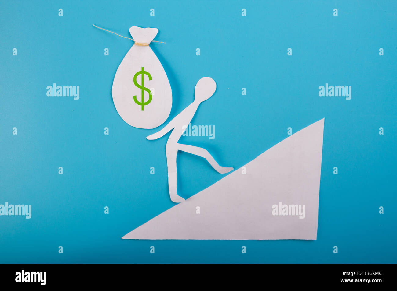 man carry money up hill. cartoon image Stock Photo - Alamy
