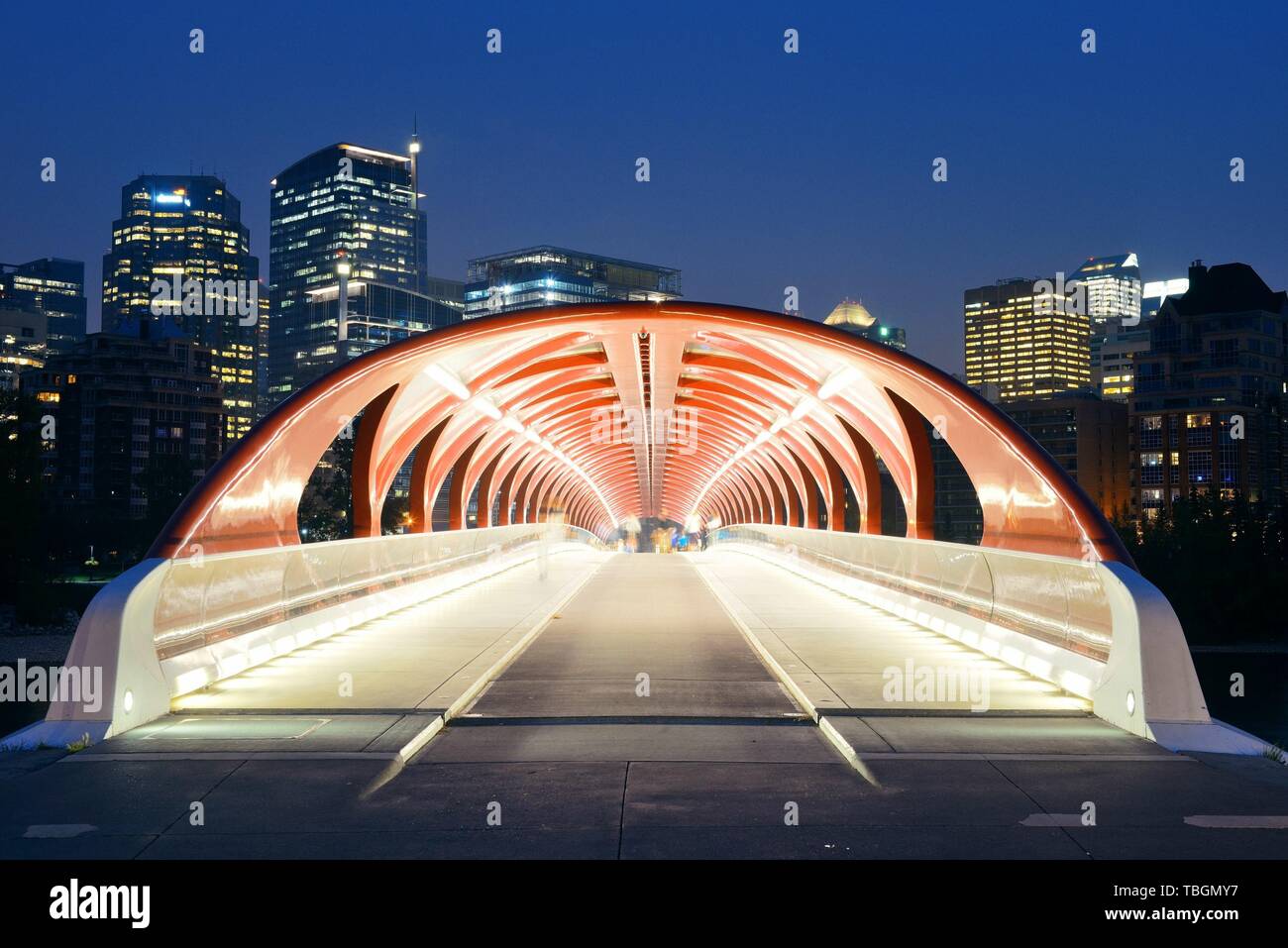 CALGARY, CANADA - AUGUST 27: Peace Bridge at night on August 27, 2015 ...