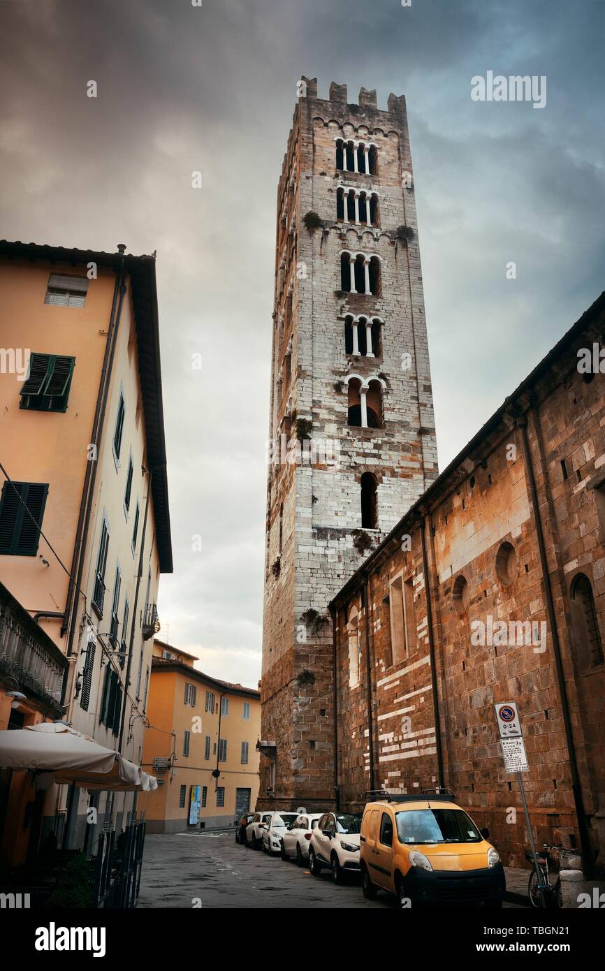 Lucca street view with bell tower in Italy Stock Photo - Alamy