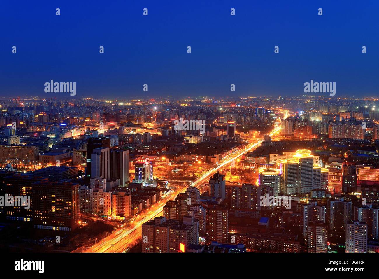 Beijing at night aerial view with urban buildings Stock Photo - Alamy