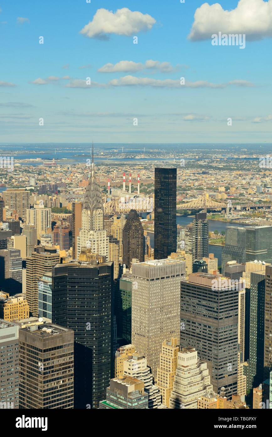 New York City Manhattan east side view with skyscrapers and East River ...