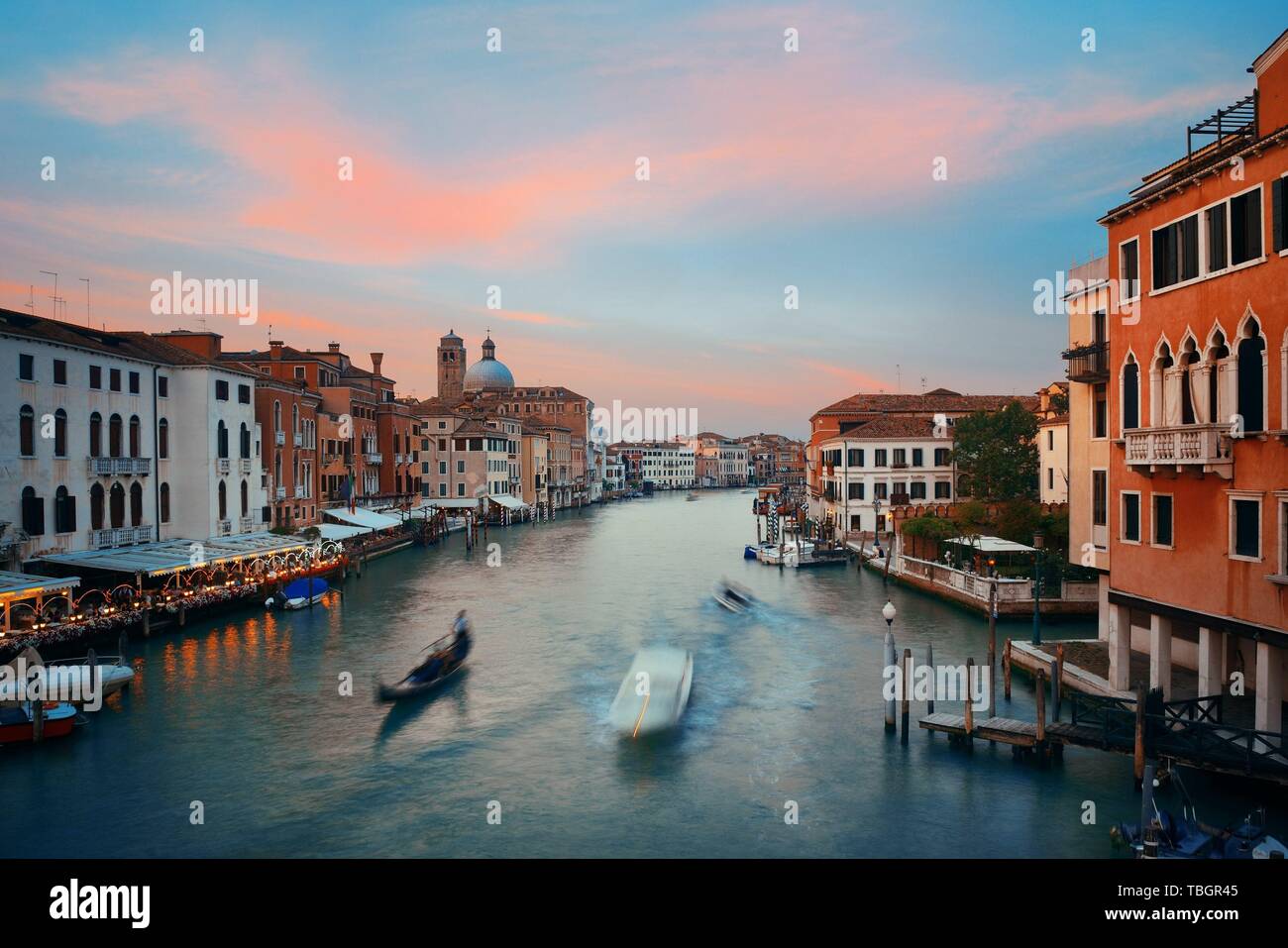 Venice grand canal sunset view with historical buildings. Italy Stock ...