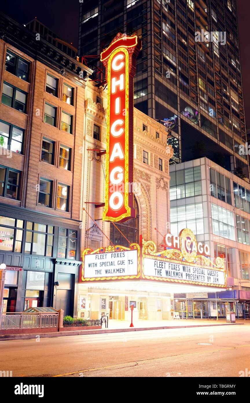 CHICAGO, IL - Oct 6: Chicago Theatre night view on October 6, 2011 in ...
