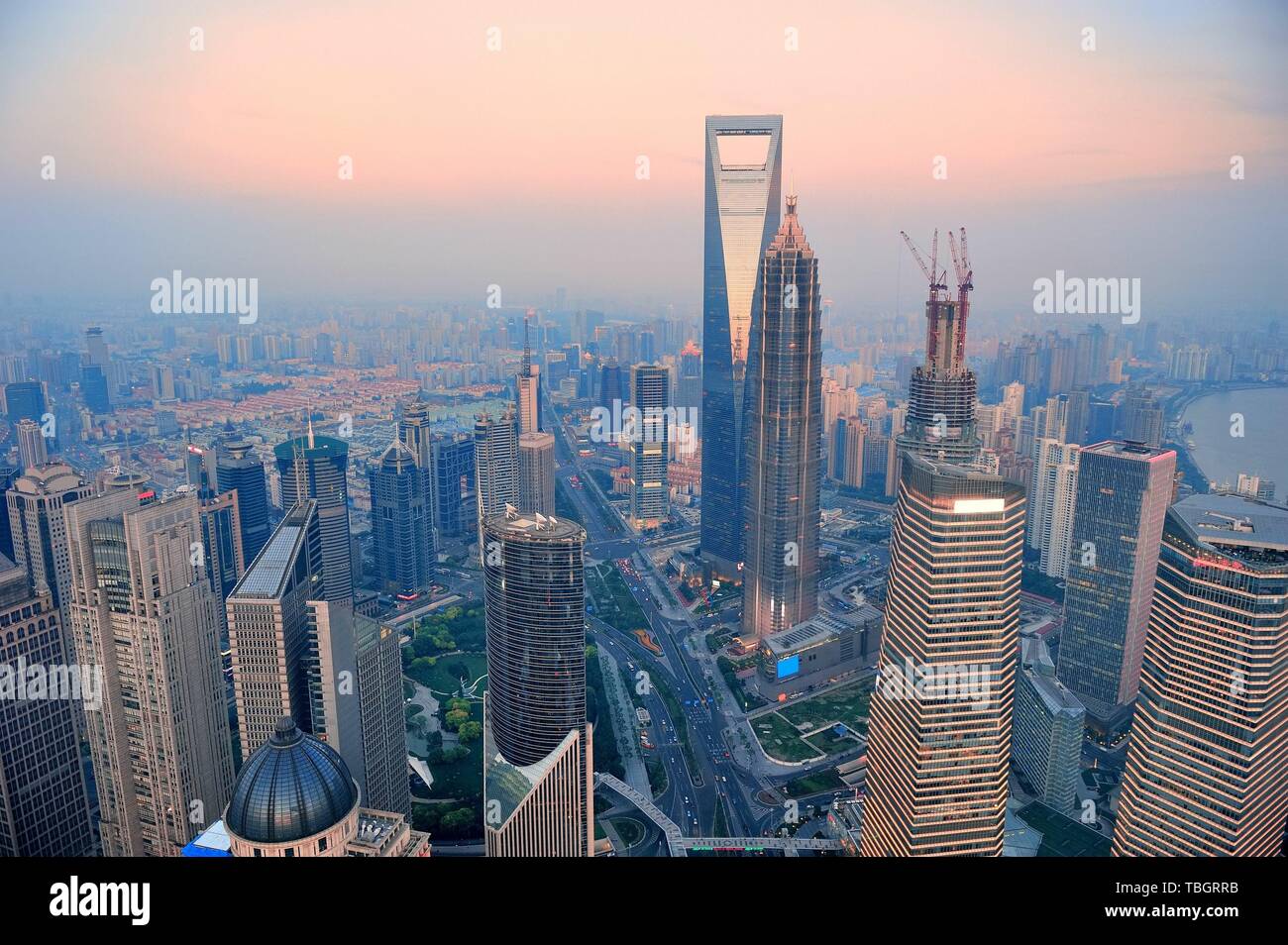 Shanghai aerial view with urban architecture and sunset Stock Photo - Alamy