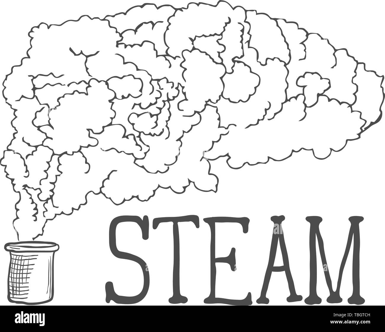 Hand Drawn Steam Illustration on White Background. Vector Stock Vector ...