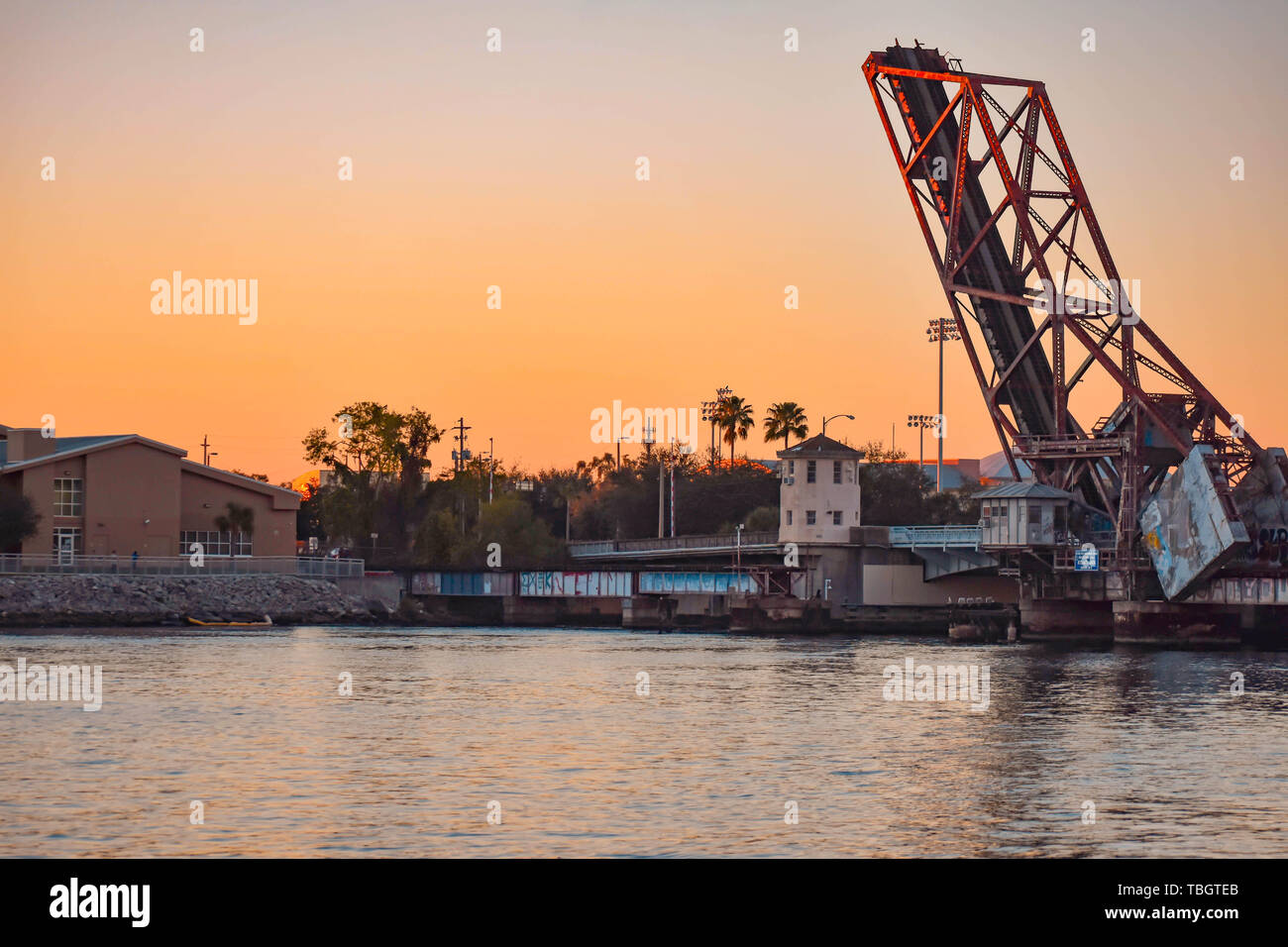Tampa Bay, Florida. January 05, 2019 . Drawbridgre in W Cass street on ...