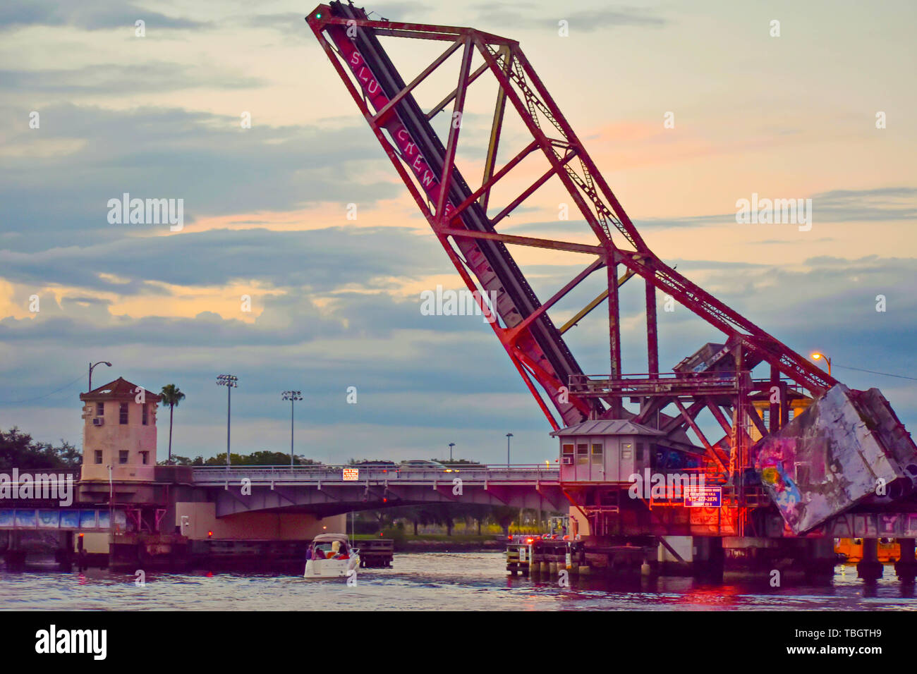Tampa Bay, Florida. January 19 , 2019 . Illuminated Drawbridgre in W ...
