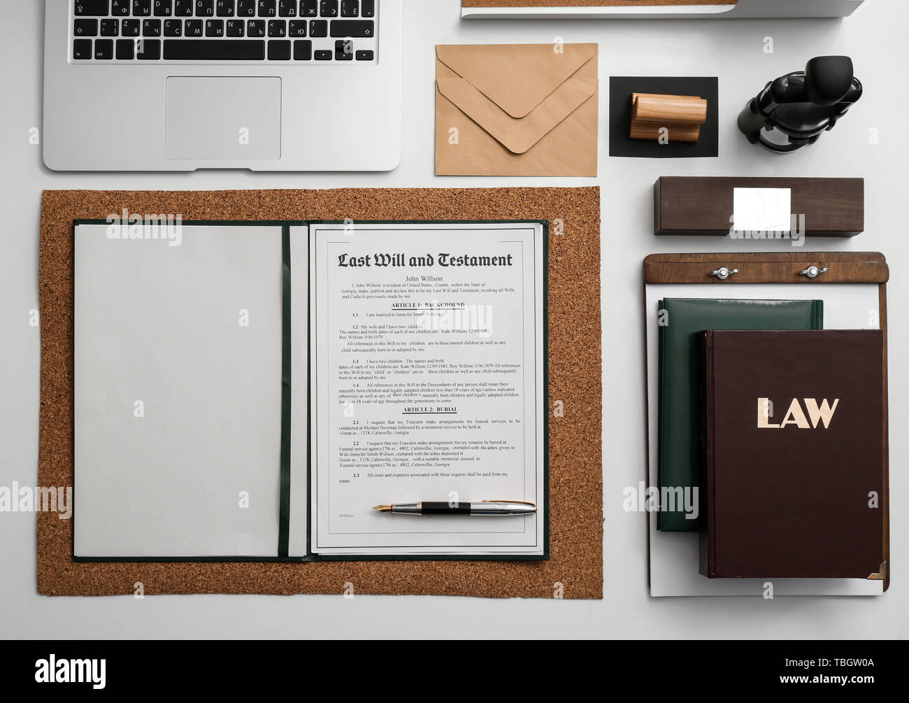 Workplace of notary public on white background Stock Photo - Alamy