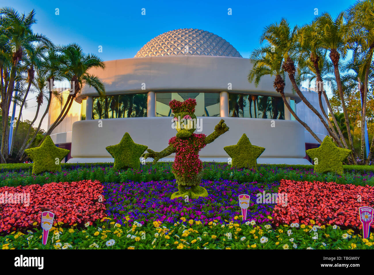 Orlando, Florida . March 27, 2019. Daisy duck topiarie on colorful ...