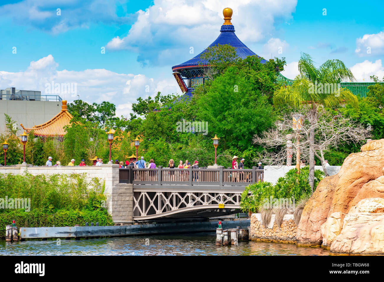 Orlando, Florida . March 27, 2019. Panoramic view of bridge on lake and ...