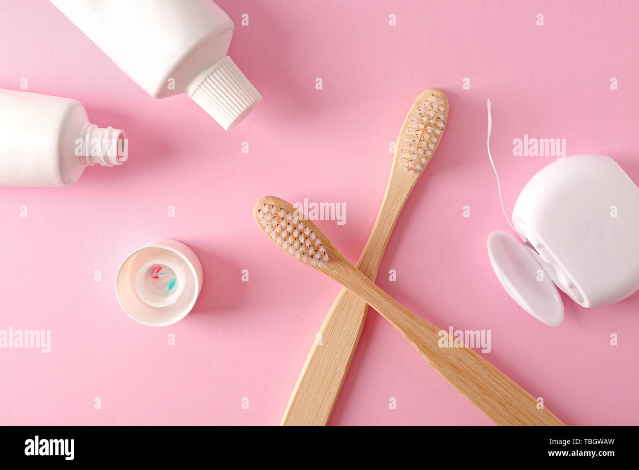 Set for dental hygiene on color background Stock Photo - Alamy