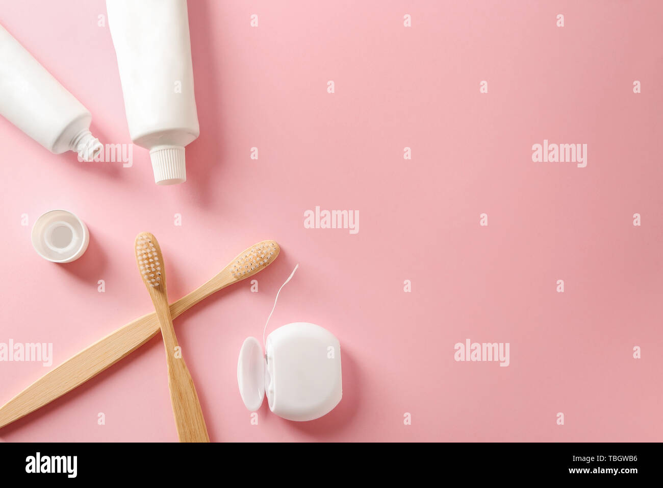 Set for dental hygiene on color background Stock Photo - Alamy