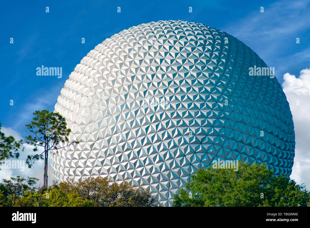 Orlando, Florida . March 27, 2019. Top view of sphere Spaceship Earth ...