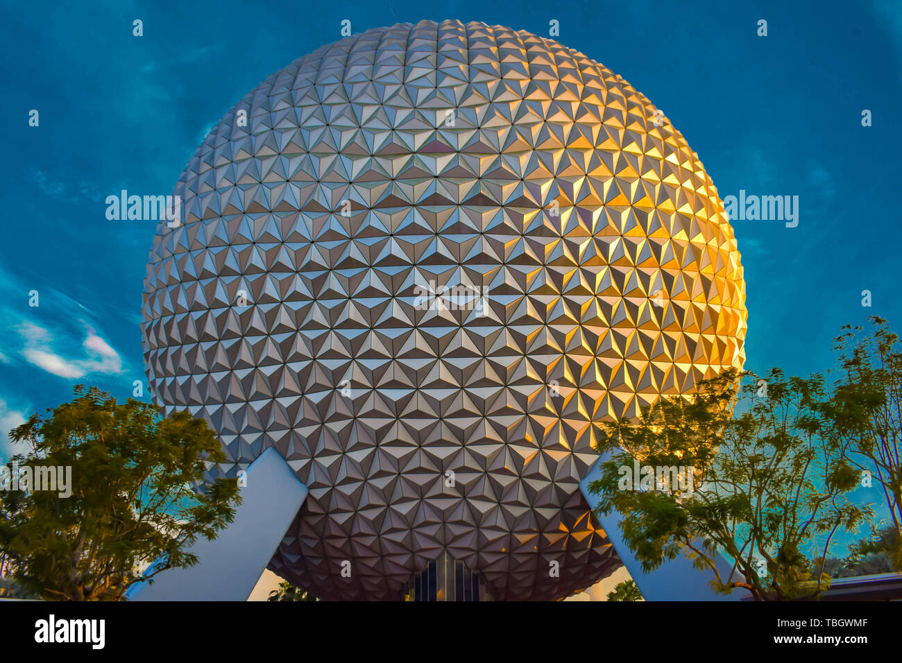 Orlando, Florida . March 27, 2019. Top view of sphere Spaceship Earth ...