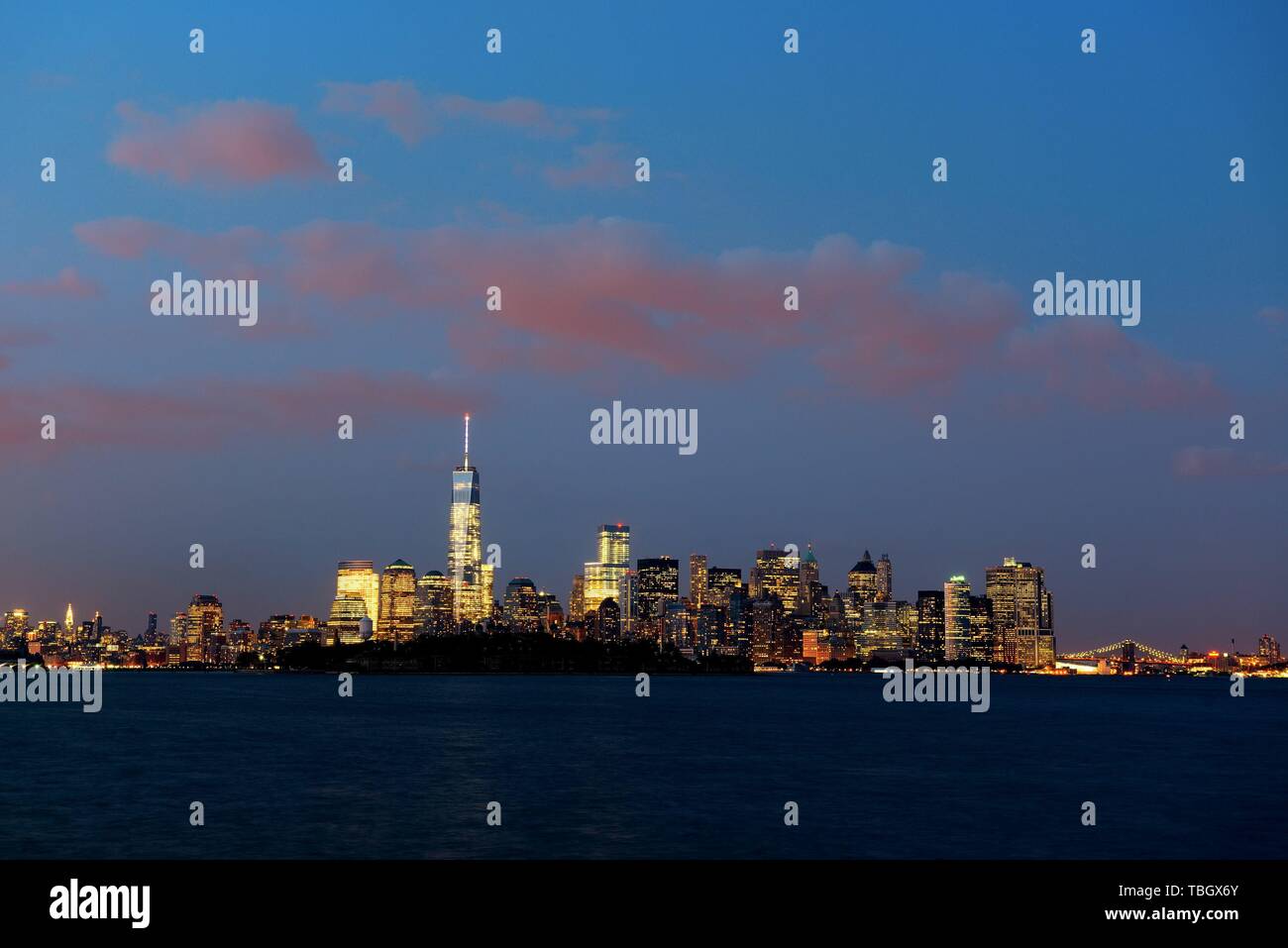 New York City downtown skyline panorama at blue hour Stock Photo - Alamy