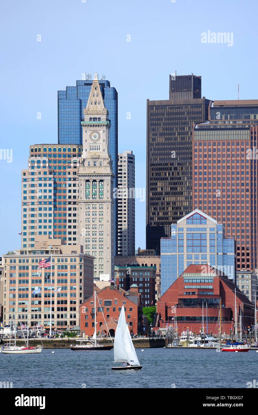 Boston downtown urban architecture with boat and city skyline Stock ...