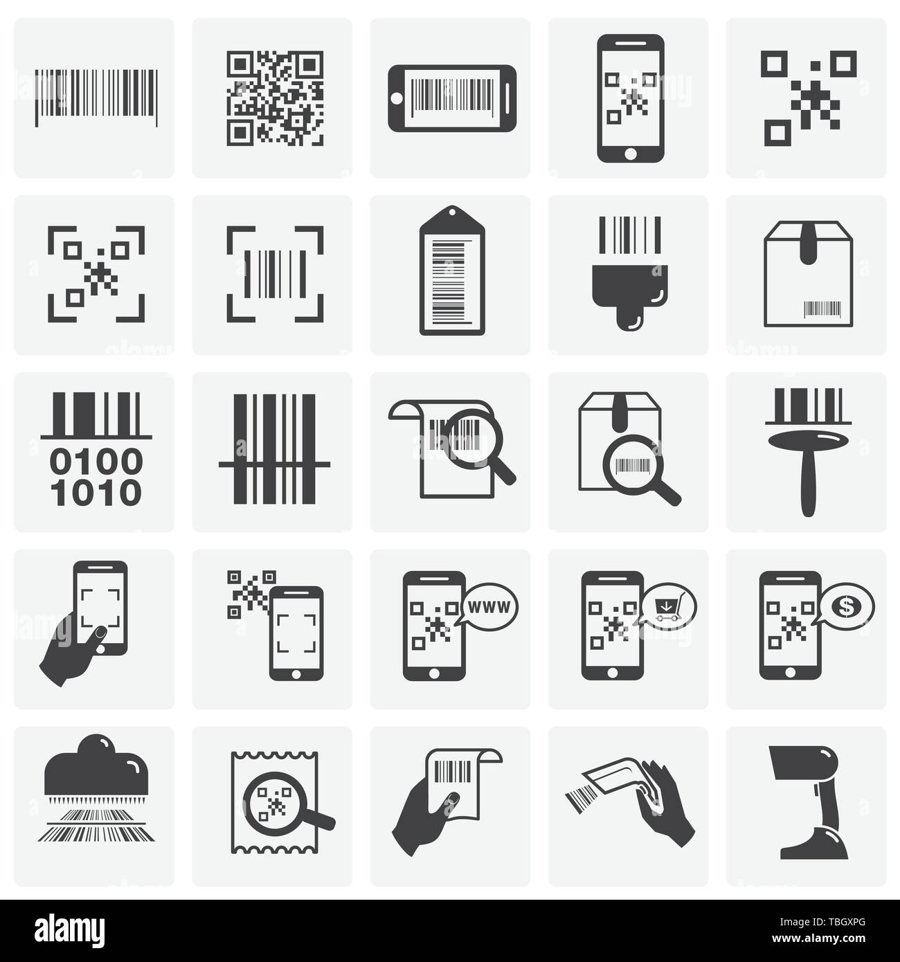 Barcode related icons set on background for graphic and web design ...