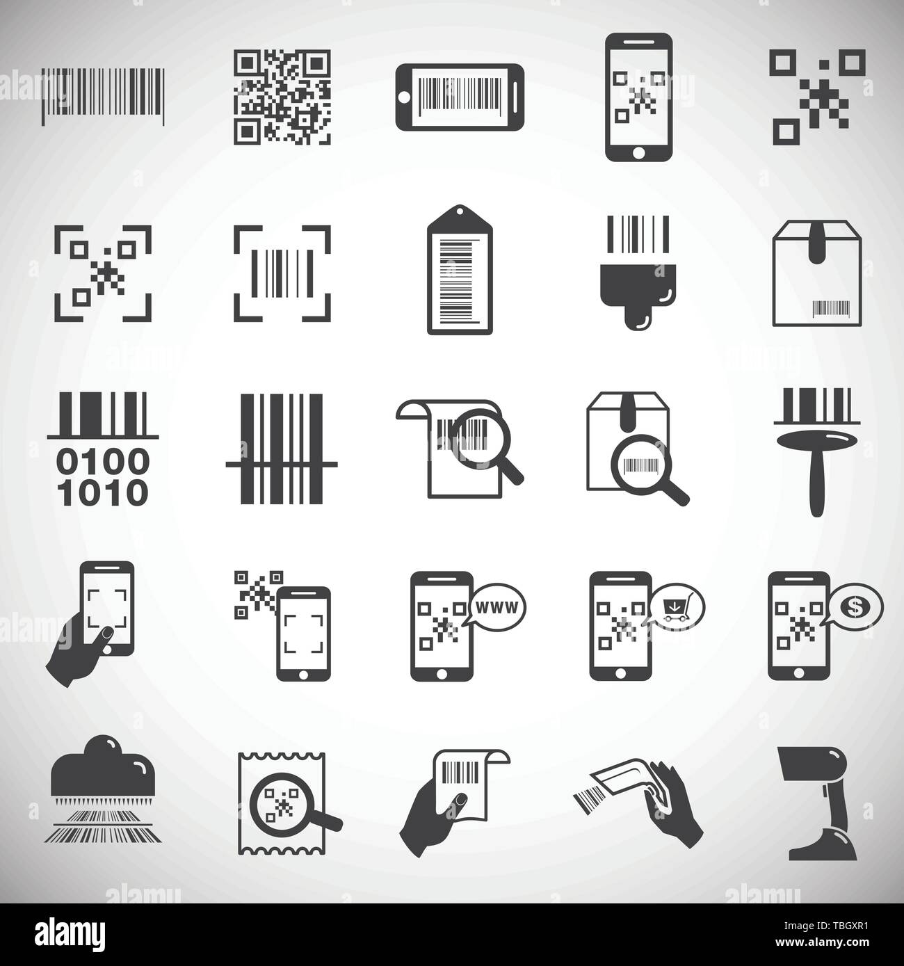 Barcode related icons set on background for graphic and web design ...