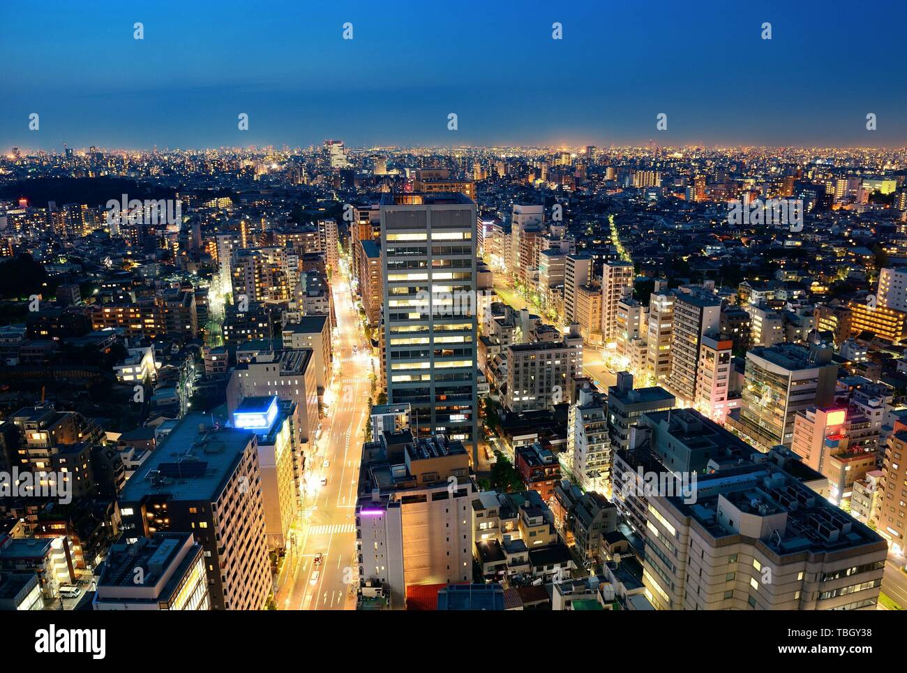 Tokyo urban skyscraper skyline rooftop view at night, Japan Stock Photo ...