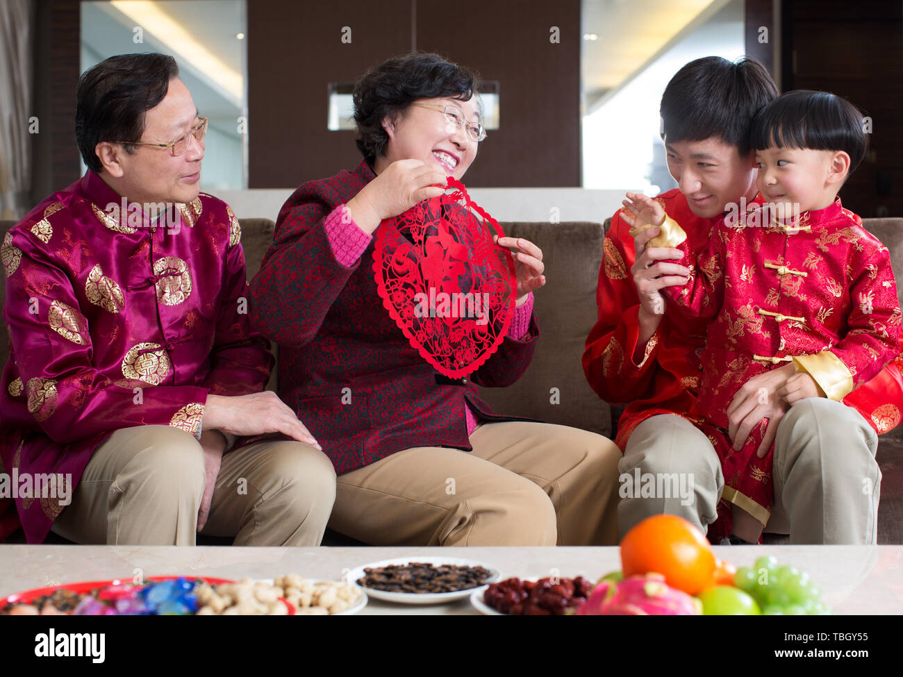 The family celebrate the Spring Festival Stock Photo - Alamy