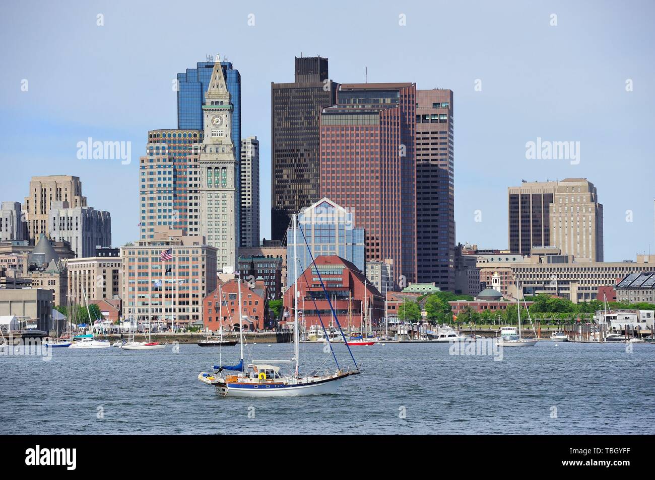 Boston downtown urban architecture with boat and city skyline Stock ...