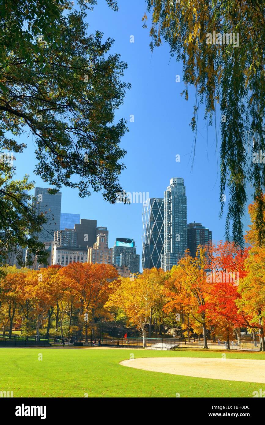 Manhattan midtown skyline viewed from central park in Autumn in New ...