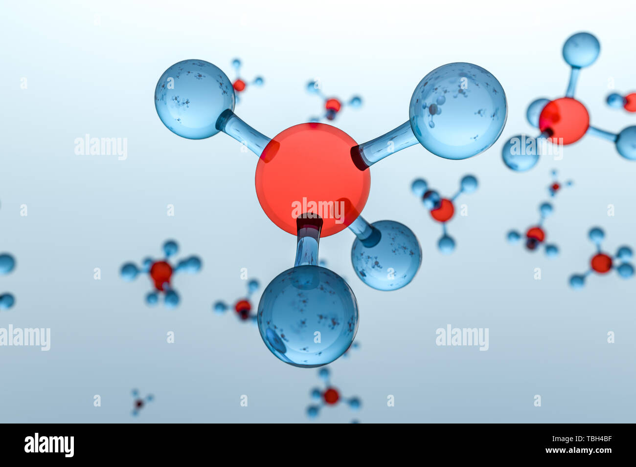 Element molecule with cyan background, three-dimensional rendering ...