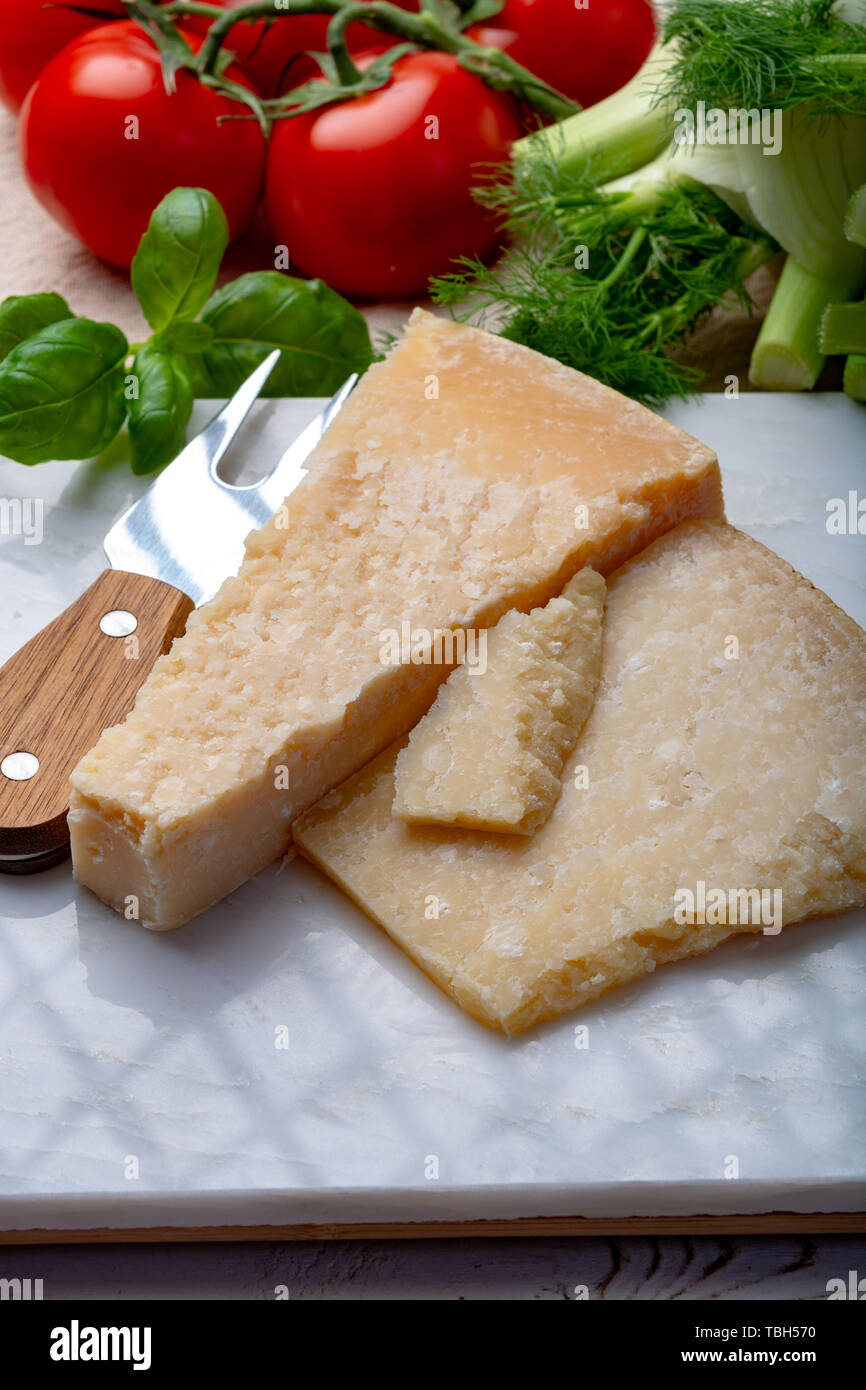 Original italian cheese, aged Parmesan cow milk cheese, pieces of ...