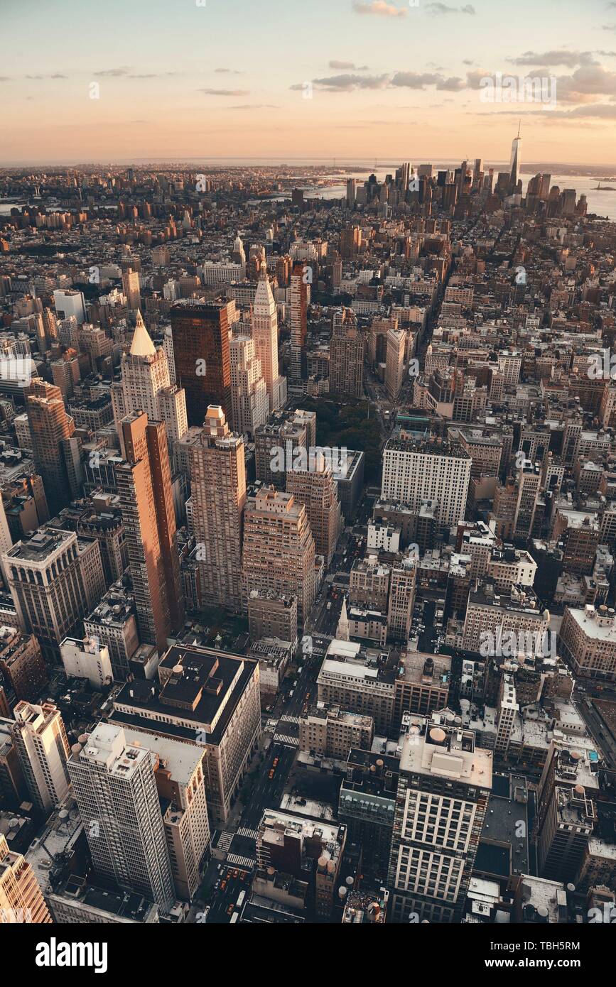 New York City downtown sunset with skyline view Stock Photo - Alamy