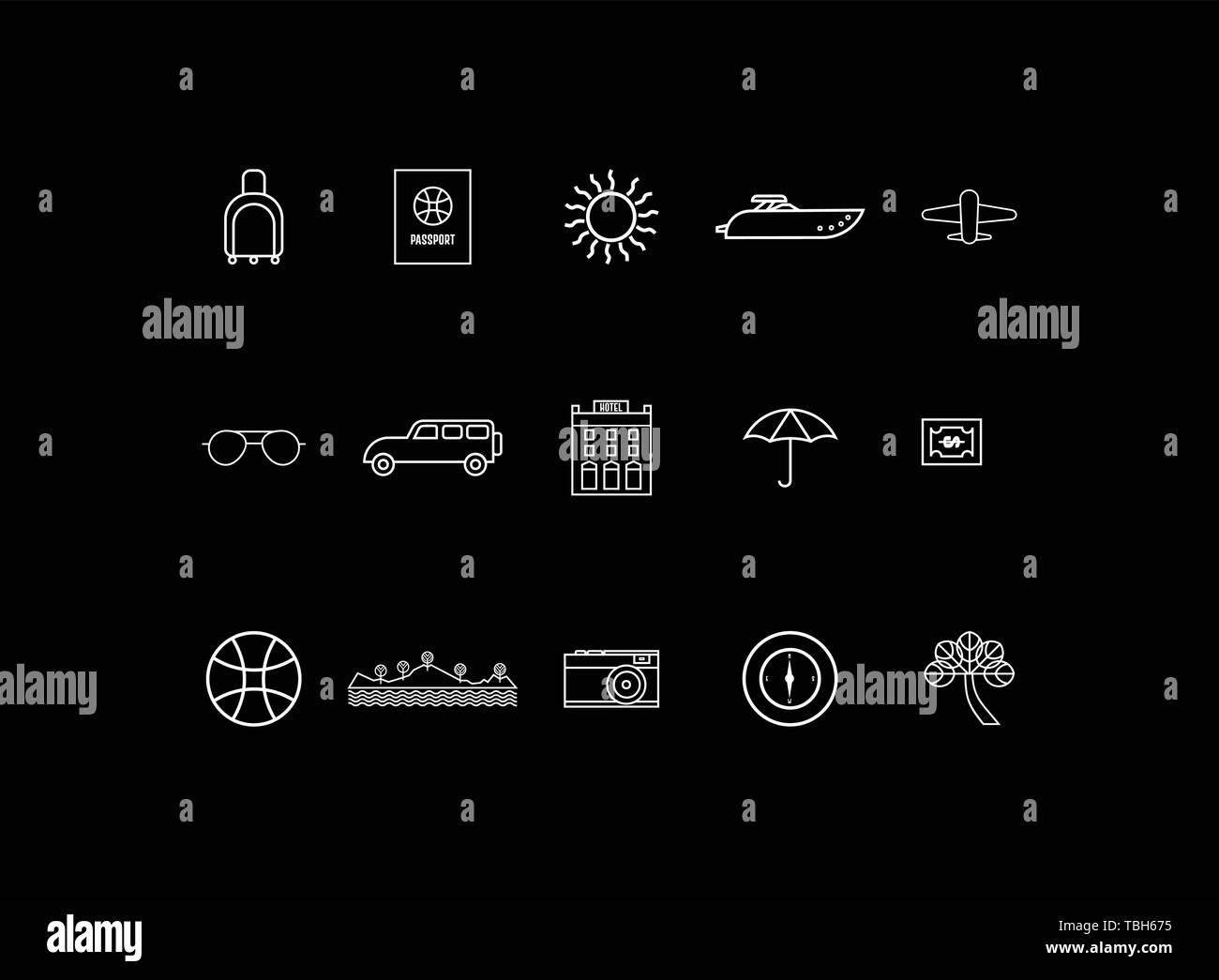 Travel icons set - sign and symbols of design travel elements Stock ...