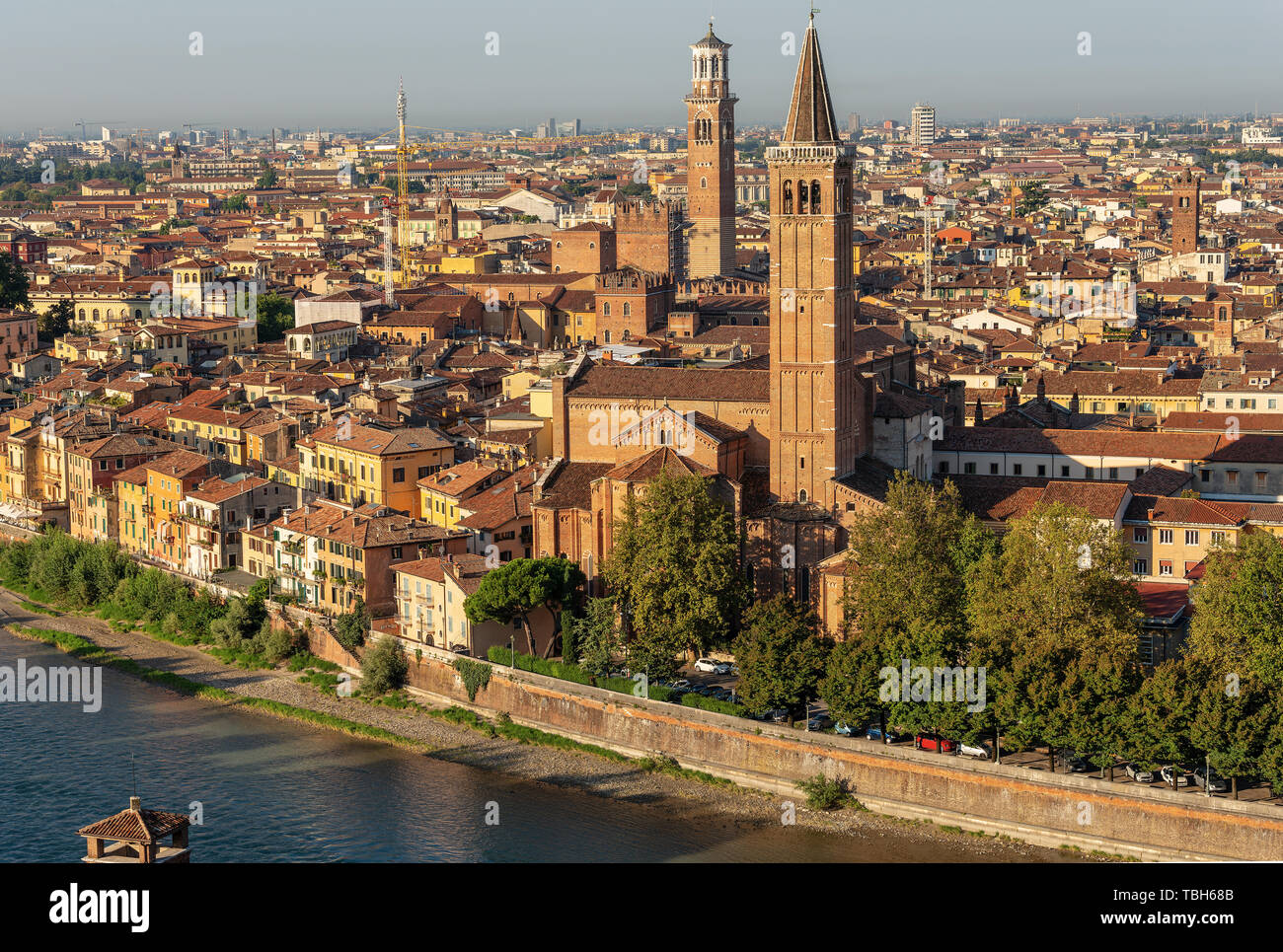 Cityscape of Verona with the church of St. Anastasia (1290-1471) and ...