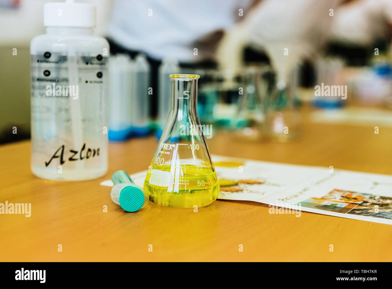 Valencia, Spain - May 25, 2019: Test tubes and glass containers to ...