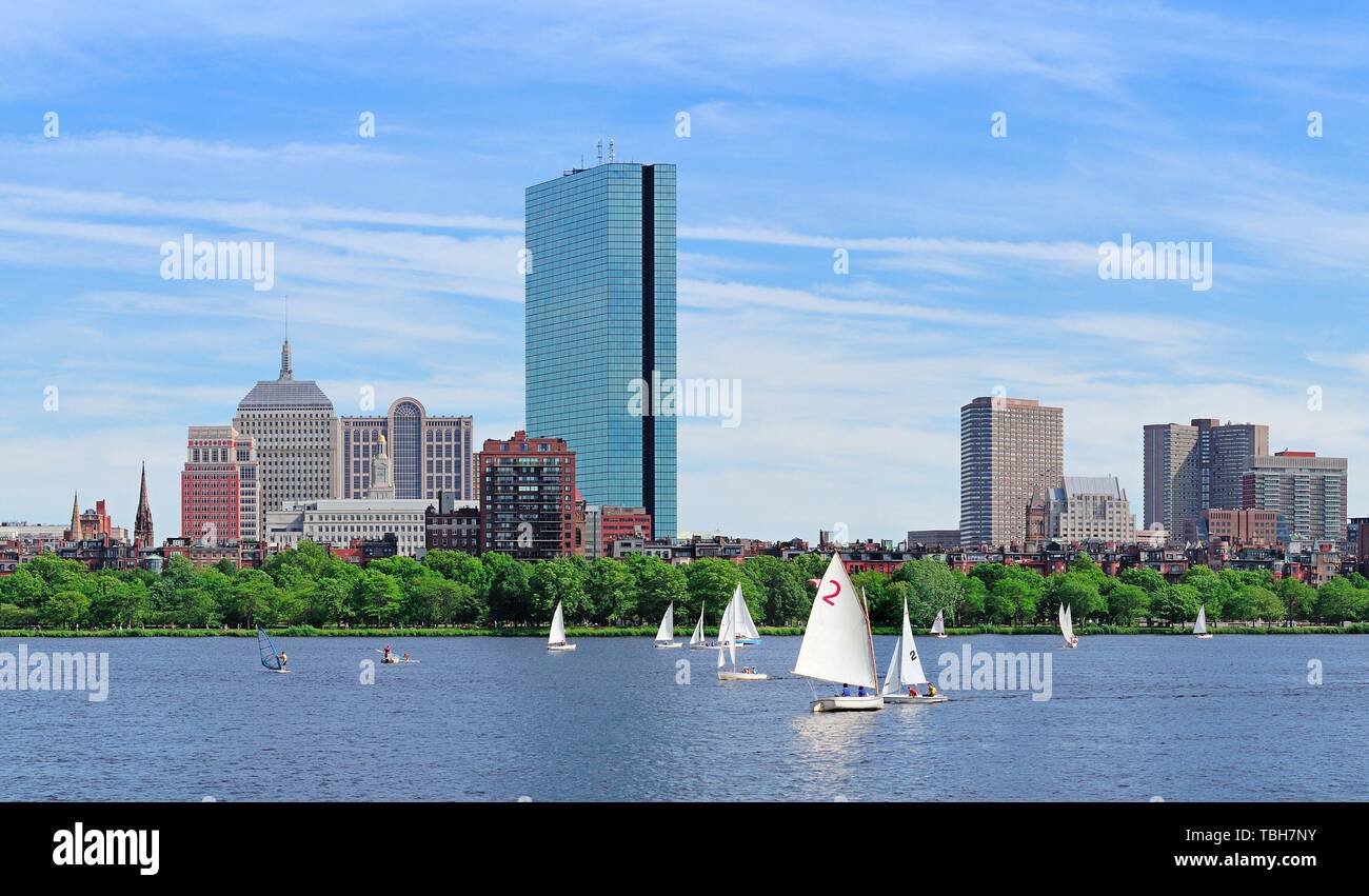 Boston Charles River panorama with urban city skyline Hancock building ...