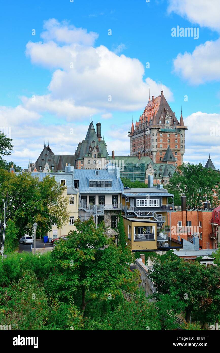 Quebec City cityscape panorama with cloud, blue sky and historical ...